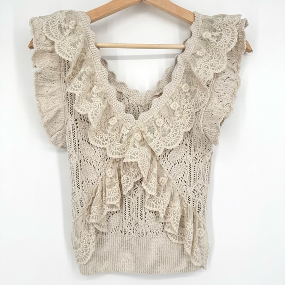 Zara | Tops | Zara Ruffled Knit Top Crochet Lace Boho M | Poshmark